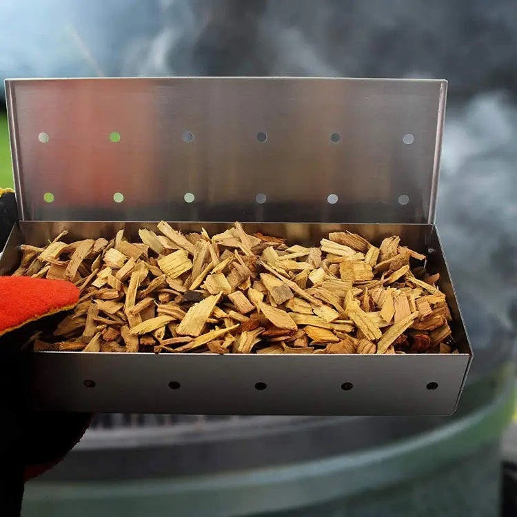 Stainless Steel BBQ Wood Chip Smoke Box - Bell Tent Sussex
